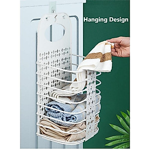 Matata Collapsible Foldable Laundry Basket with Handles Hanging Bathroom Dorm Apartment 2 Pack (white+grey)