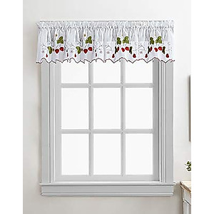 CHF Strawberry Garden Kitchen Curtain Window Swag Pair, Rod Pocket, 28W x 30L inch, Red