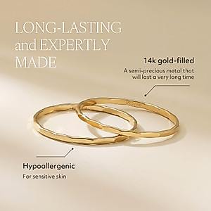 BENIQUE Simple Stacking Pinky Ring for Women, Very Thin Dainty, Hammered Textured Band, 14K Gold Filled or Solid 925 Sterling Silver Ring Set Size 4 5 6 7 8 9 (14K Gold Filled, 7)