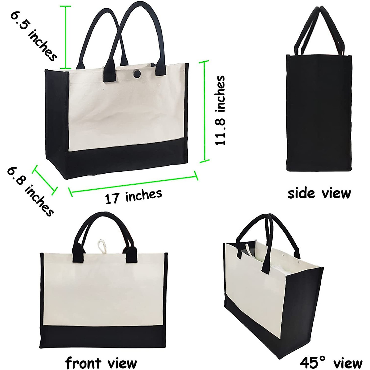 14oz Thicken Canvas Tote Bag, Heavy Duty Reusable Big Shopping Bag with Interior Waterproof Coating, Initial Tote Bag for DIY Patterns, Women, Wedding or Teacher Appreciation Gift