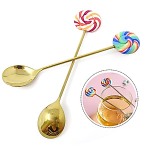 Honbay 4PCS Creative Lollipop Stainless Steel Spoon Coffee Spoon Dessert Spoon Ice Cream Spoon Sugar Spoon Mixing Spoon for Home, School, Office or Restaurant