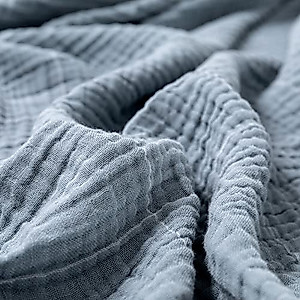 Beoty Lake Muslin Cotton Throw Blanket for Adults Kids and Toddlers, Breathable 4 Layers 100% Cotton Blanket for All Season/Cozy Soft Throw Blanket 80''×60'' Large Size for Bed, Couch -(Blue)