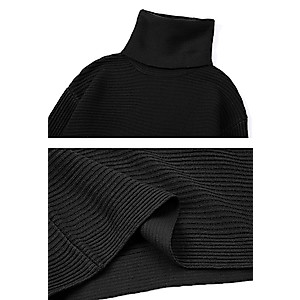 chouyatou Women's Turtleneck 2 Piece Outfits Ribbed Knit Sweater Midi Pencil Skirt Set (Small, Black)