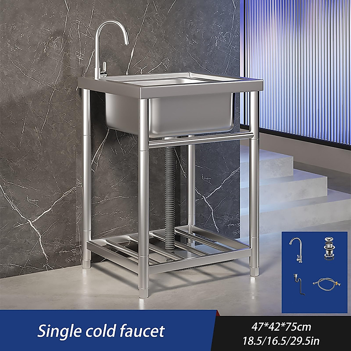 Stainless Steel Outdoor Single Bowl Utility Sink,Free Standing Sink Commercial,Commercial Restaurant Kitchen Sink,with Drainer Unit and Tap,for Garage, Restaurant, Kitchen, Laundry Room ( Color : Sing
