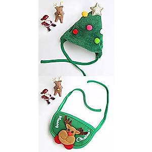 Christmas Costume for Dogs 2 Pcs Hat & Bib Set Pet Winter Warm Clothes for Small Dogs Cats Santa Cap Xmas Gift for Dogs (Small, Green)