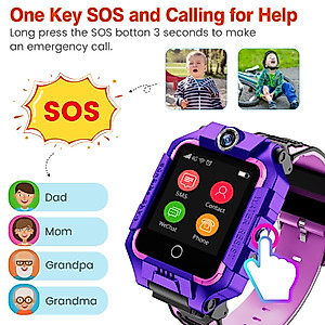 OKYUK 4G Kids Watch Phone T10, Funny 360° Rotation Screen Dual Camera Smart Watch for Boys Girls, IP67 Waterproof, 2-Way Calls, GPS, SOS, Video Calls, Remote Control, Pedometer Smartwatch (Purple)