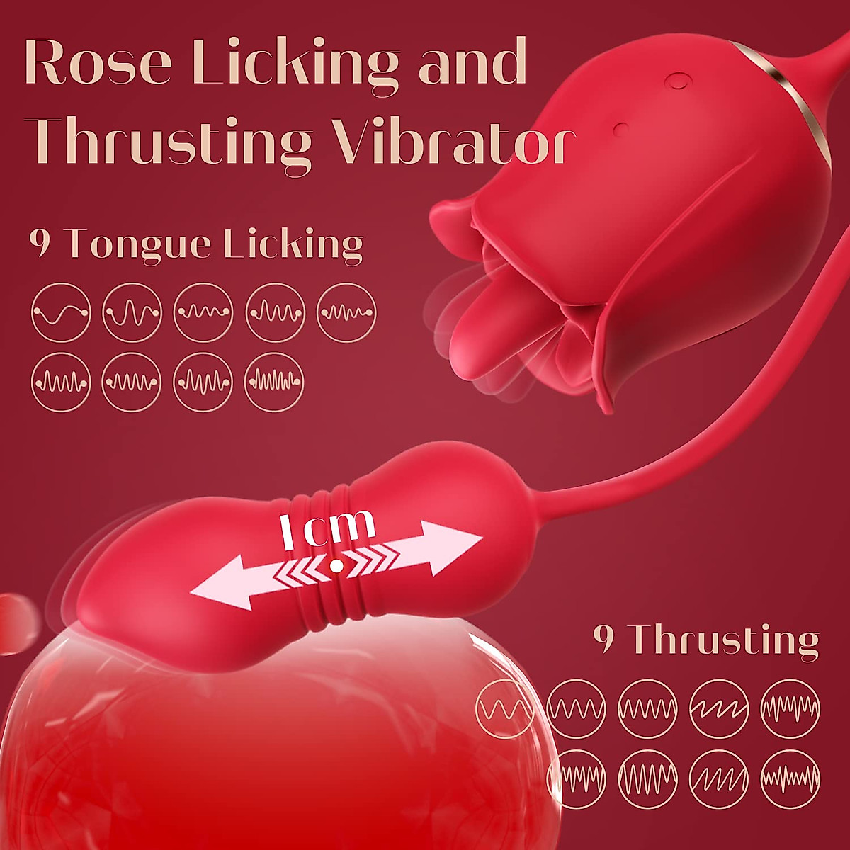 Rose Sex Toys Dildo Vibrator - 3in1 Adult Toys Sex Stimulator for Women with 9 Tongue Licking & Thrusting Dildo G Spot Vibrators, Adult Anal Sex Toy Games Clitoral Nipple Licker for Woman Man Couples
