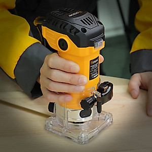 Hoteche Cpmpact Router 4.8-Amp/580W Wood Trimmer Fixed Base Electric Palm Router with 1/4" Collet for Wood Working Slotting, Trimming, Carving