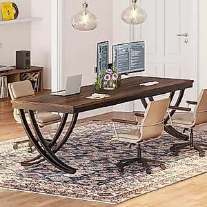 Tribesigns 2-Person Office Computer Desk, 78.7-Inch Extra Long Desk, Large Double Desk for Home Office, Workstation Work Desk for Two People with Stylish Legs, Rustic Brown