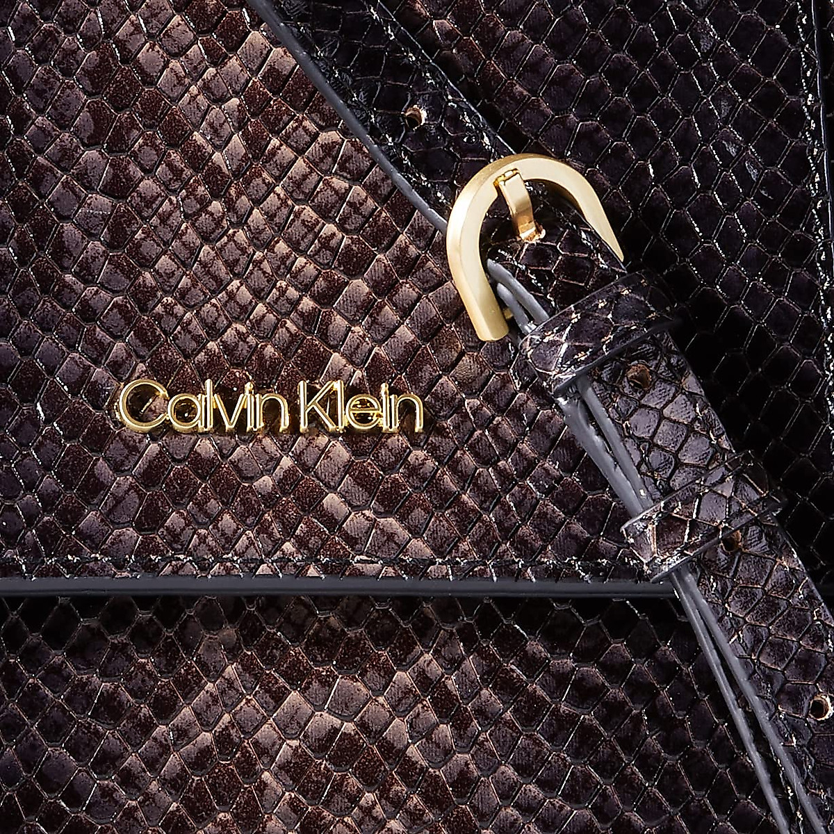 Calvin Klein Fern Top Handle Crossbody, Black Python