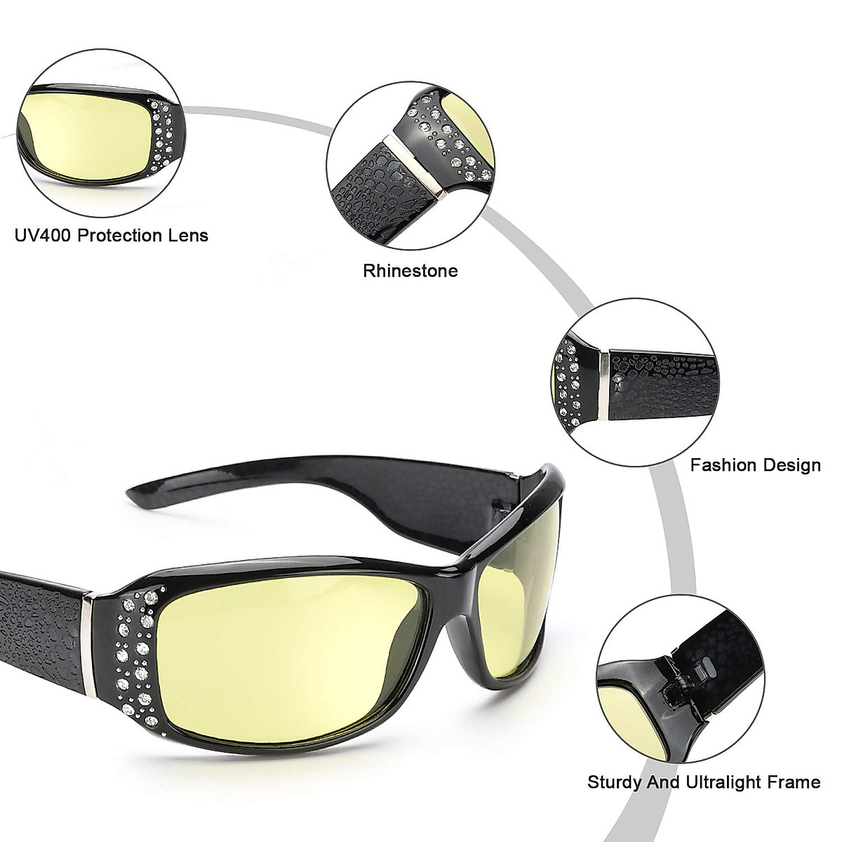 IGnaef Women photochromatic Night Vision Glasses for Driving, Anti Glare Polarized Safety Nighttime/Rainy Glasses