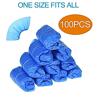 100 PCS（50 Pairs）Shoe Covers Disposable, Green Convenience, Recyclable, Boot Cover, Waterproof, Non slip, Dust proof, One Size Fit All, Durable CPE Material, Blue, Protect Your Shoes, Floor, Carpet