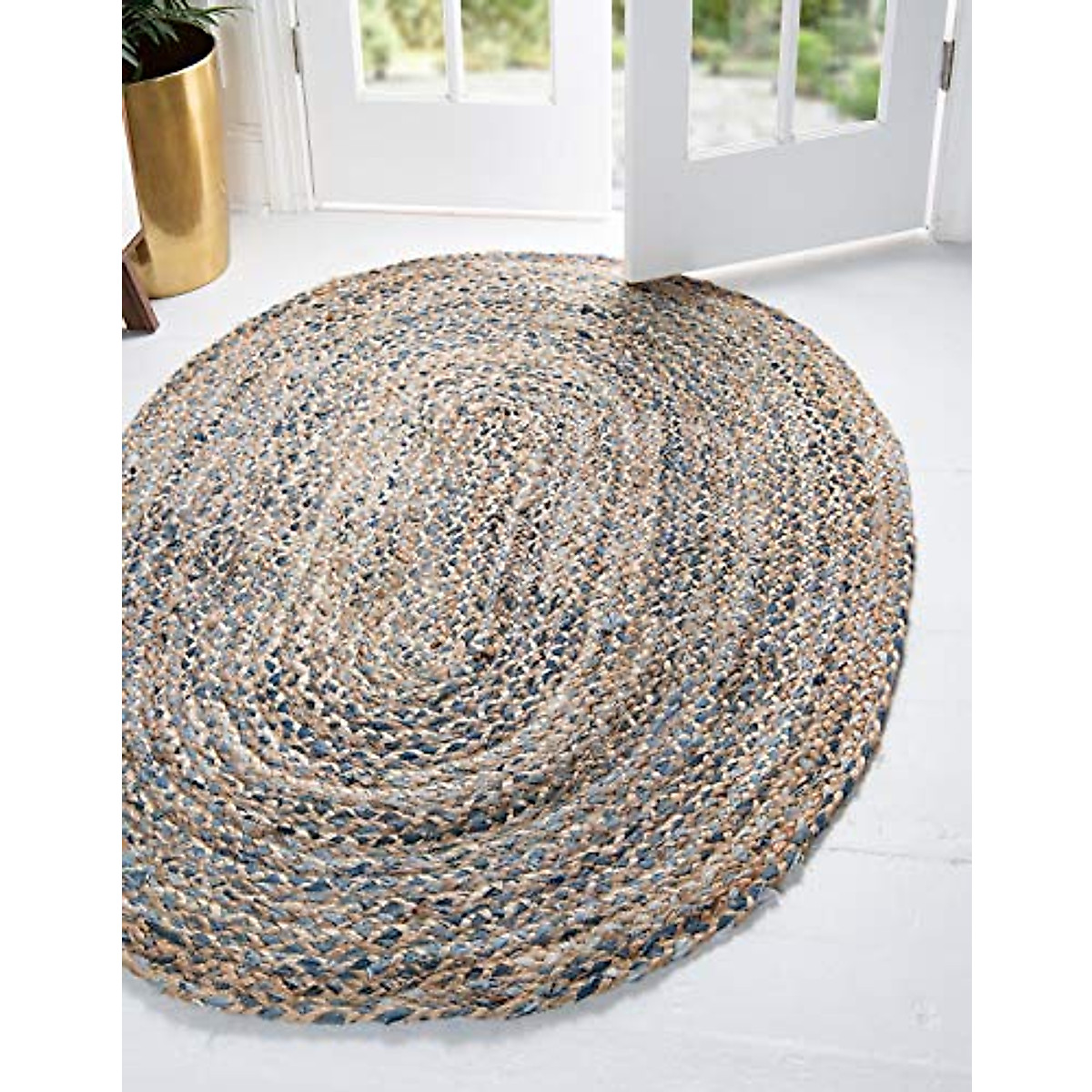 Unique Loom Braided Chindi Collection Casual Modern Blue Oval Rug (4' 0 x 6' 0)