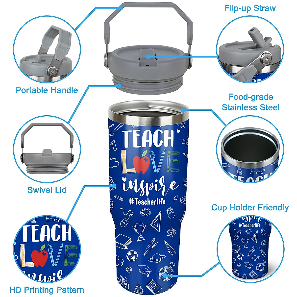 soeufnwhf Teacher Tumbler Cup, 30oz Stainless Steel Travel Coffee Mug Cup, Best Teachers Gifts for Women Appreciation Gifts for Birthday, Appreciation Week, Back To School