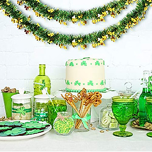 WILLBOND 4 Pieces St. Patricks Day Tinsel Garlands Shiny Saint Patty's Day Garlands Metallic Clover Hanging Garlands Decorations for St. Patrick's Day Home Decor Irish Party Supplies