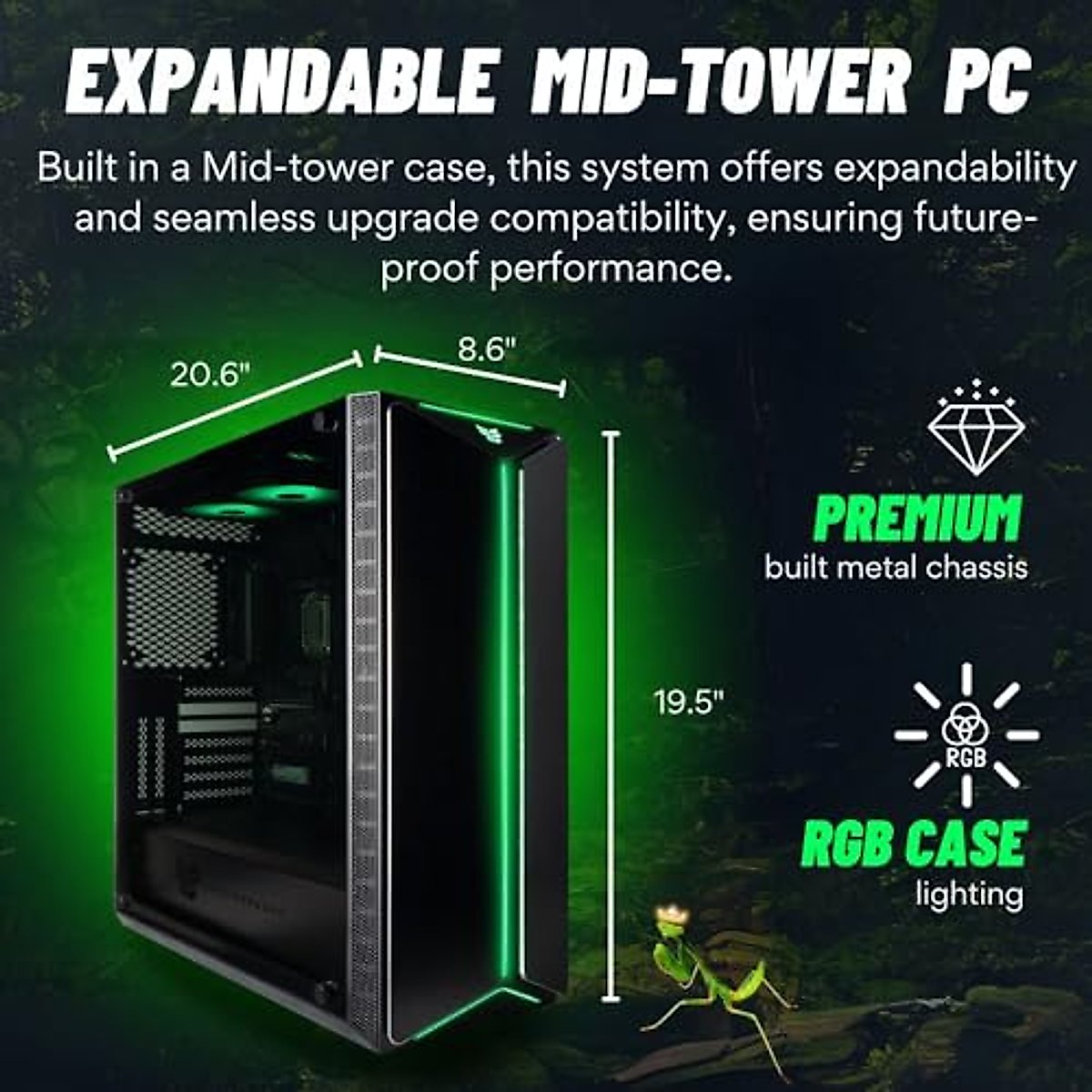 Empowered PC Mantis V2 Gaming Desktop - NVIDIA GeForce RTX 3070 (>4060 TI), AMD Ryzen 7 5700X Processor, 32GB DDR4 RAM, 512GB NVMe SSD + 2TB HDD, WiFi, Windows 11H - Gamer RGB Computer