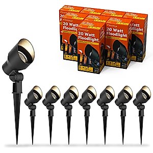 Malibu 8Pack Low Voltage Landscape Lights, 20 watts Outdoor Spotlight Weatherproof Flood Lights 145 Lumens Halogen Lighting 2800K Warm White Light for Garden, Yard, Pathway, Driveway Lighting