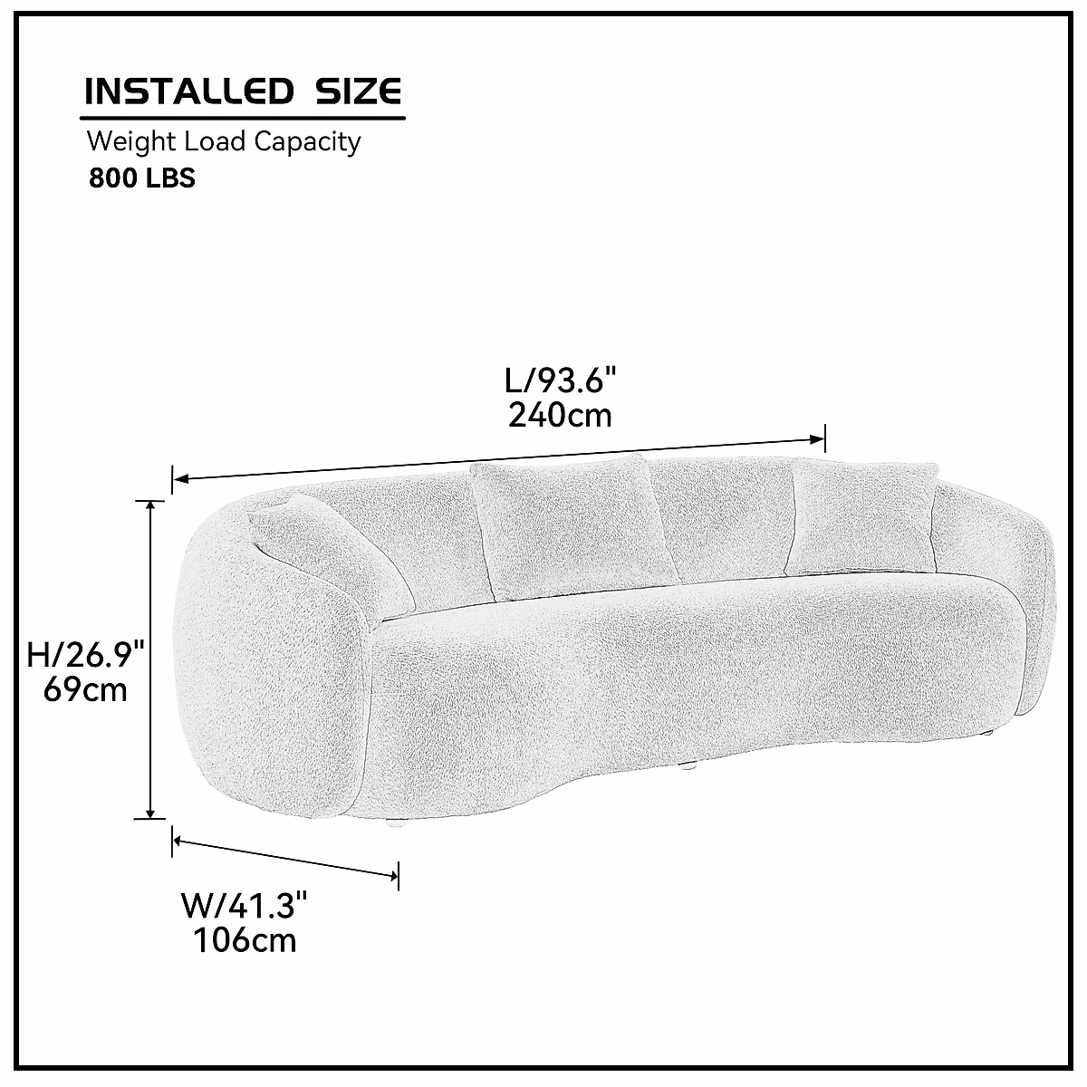 SSC SATISUNCASA 93.6'' Modern Boucle Curved Sofa for Living Room, Luxury Modern Comfy Curved Couch for Apartment, Reception Place, 4 Seater (White Boucle + 93.6" w)