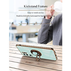 Compatible for Huawei P30 Pro Case Ring Holder Magnet Silicone, Huawei P30 Pro Phone Case Thin Protective Case Aesthetic Black 360° Rotatable Metal Stand (Green)