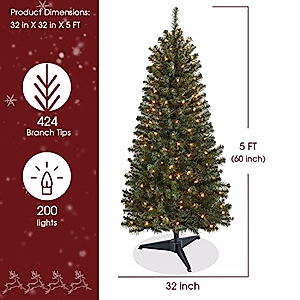 New One 5 Feet Christmas Tree Prelit Artificial Christmas Everett Pine Tree, with 424 Branch Tips, 200L Incandescent Clear Lights
