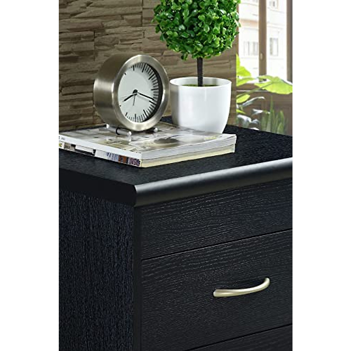 Hodedah 2 Drawer Nightstand, Black, 21.65 in x 48.03 in x 72.83 in