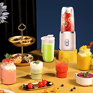 HICCVAL Portable Blenders for Shakes and Smoothies, Fruit Juicer USB Rechargeable With 6 Blades, Handheld Blenders for Sports Travel Outdoors Pink