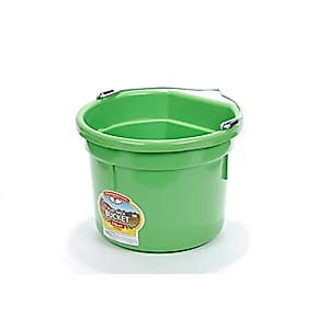 Little Giant® Flat Back Plastic Animal Feed Bucket | Animal Feed Bucket with Metal Handle | Horse Feed & Water Bucket | 8 Quarts | Lime Green