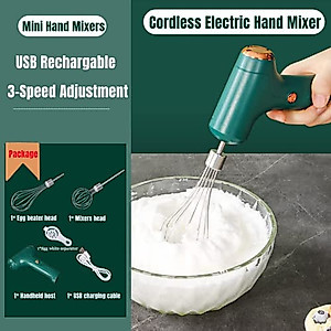 Mini Hand Mixer, Household Cordless Electric Hand Mixer,USB Rechargable Handheld Egg Beater with 2 Detachable Stir Whisks with 3 Speed Modes for Kitchen Baking and Baby Food