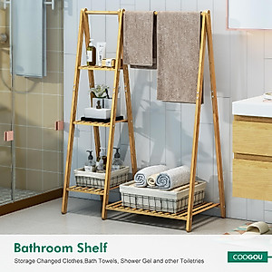 COOGOU Small Clothes Racks,Kids Clothes Hanging Rack, Bamboo Wood Clothing Garment Rack with Shelves, Free Standing Corner Dress Costume Rack for Small Place,Bedroom,Bathroom, Portable