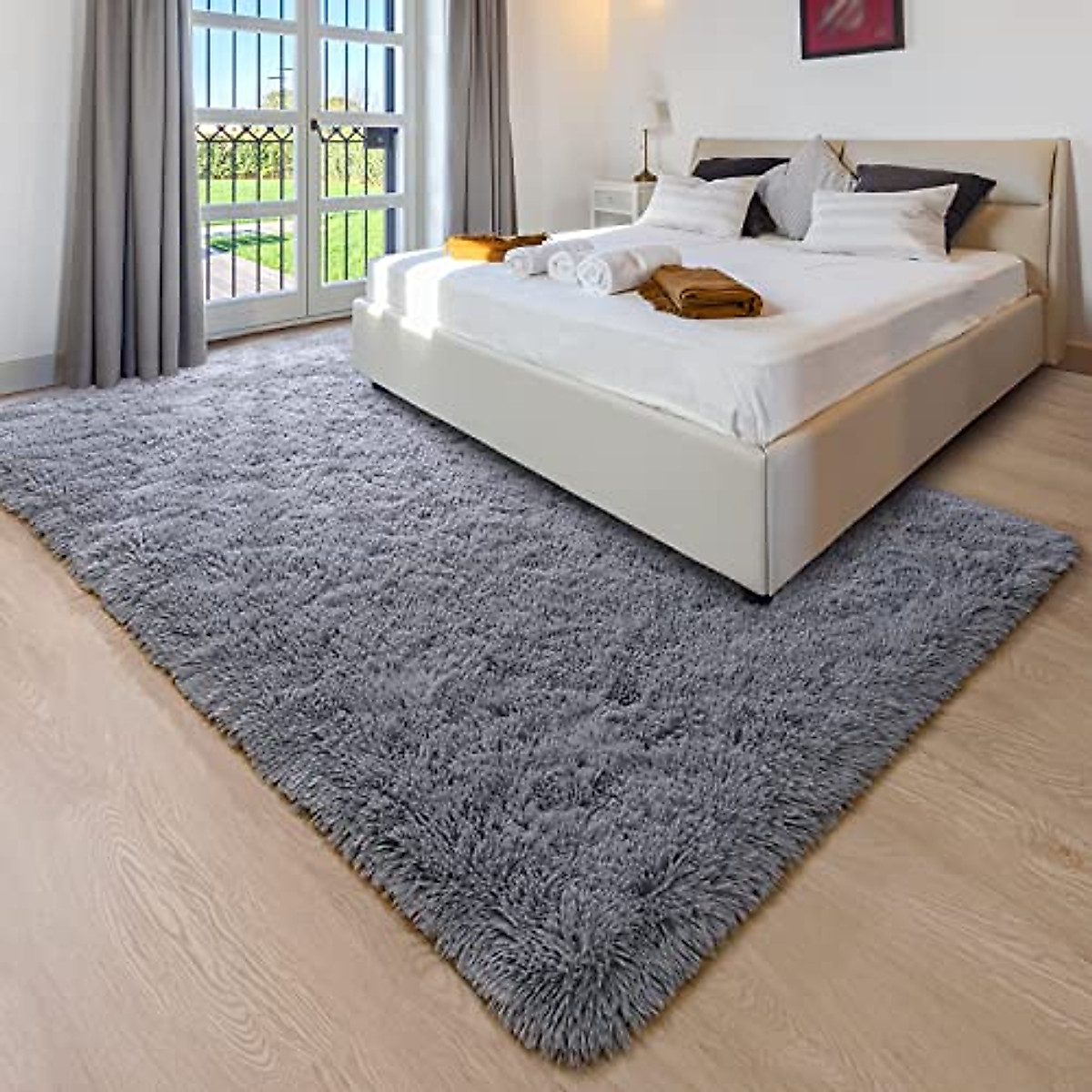 Unirea Soft Shaggy Area Rugs for Bedroom, 5x8 Feet, Fluffy Indoor Modern Plush Carpets for Living Room Kids Room Nursery Home Decor, Upgrade Anti-Skid Rectangular Fuzzy Rug, Grey