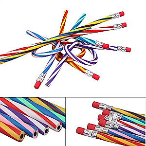 35 PCS Colorful Flexible Soft Pencil,Striped Magic Bendy Pencil with Eraser,Bendable Pencil for Valentine's Day,Children and Students,Classroom Gifts,Back to School Supplies
