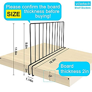 villertech Deep Shelf Dividers, 6 Pcs Metal Shelve Dividers Sturdy Organizer Separator for Garage & Warehouse Storage, Heavy Duty Shelves, 11.8x16.9 inch, Black