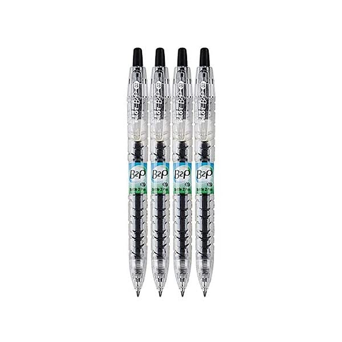 Pilot B2P Bottle 2 Pen Refillable & Retractable Gel Roller Pen Made From Recycled Bottles, Clear Barrel, Fine Point, 4-Pack, Black Ink