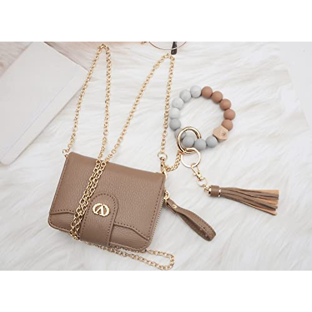 SNUG STAR Multi-Purpose Wallet RFID High Capacity Card Holder Zipper Coin Purse with Wristlet Bracelet Keychain Silicone Beaded Bangle (RFID Silicone Bracelet(16 Cards)-Brown)