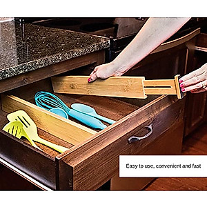 Bamboo Drawer Dividers Set of 4, Adjustable Drawer Organizers for Kitchen, Bedroom, Bathroom, Dresser & Office (13"-17")