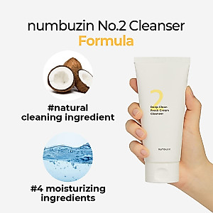 numbuzin No.2 Deep Clean Fresh Cream Cleanser | Foam Cleanser, Gentle Exfoliation, Deep Cleansing, Natural Ingredients | Blackheads, Excess Oil, Dead Skin Cells | Korean Skincare, 4.05 fl. oz.