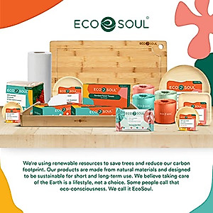 ECO SOUL 100% Bamboo Kitchen Paper Towel Set of 6 Rolls | 900 sheets, 150 sheets per roll | 2 Ply Ultra Absorbent, Eco-friendly, Sustainable, Soft Paper Towel, Food Safe