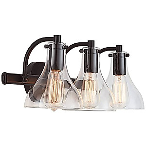 Possini Euro Design Sorren Industrial Modern Wall Light Black Metal Hardwired 20 1/2" 3-Light Fixture Curving Clear Glass Shade for Bedroom Bedside Bathroom Vanity Living Room Hallway Dining House