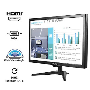 Thinlerain 20" PC Monitor 16:9 1600x900 Kitchen Monitor, LED Monitor Build in Speaker, 5Ms, 60 Hz, VESA Mountable, with VGA HDMI AV BNC USB, for FireStick, Computer, Laptop