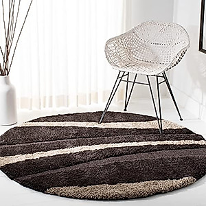 SAFAVIEH Florida Shag Collection 4' x 6' Dark Brown / Beige SG451 Abstract Stripe Non-Shedding Living Room Bedroom Dining Room Entryway Plush 1.2-inch Thick Area Rug