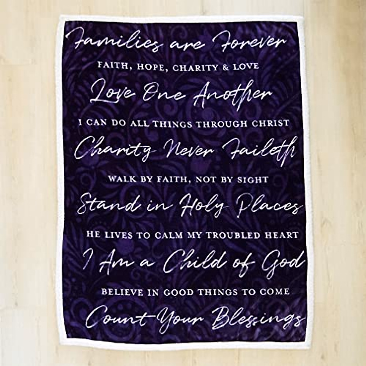 LDS Words of Faith Sherpa Fleece Throw Blanket with Inspirational Phrases for Members of LDS Church