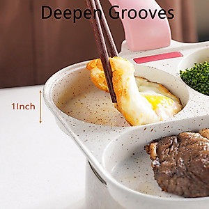 JUSTUP Nonstick Frying Pan, Divided Grill Frying Pan 3 Cups Pink Pancake Pan, Intelligent Temperature Sensing Egg Frying Pan, Breakfast Skillet for Eggs, Pancakes,Bacons (White)