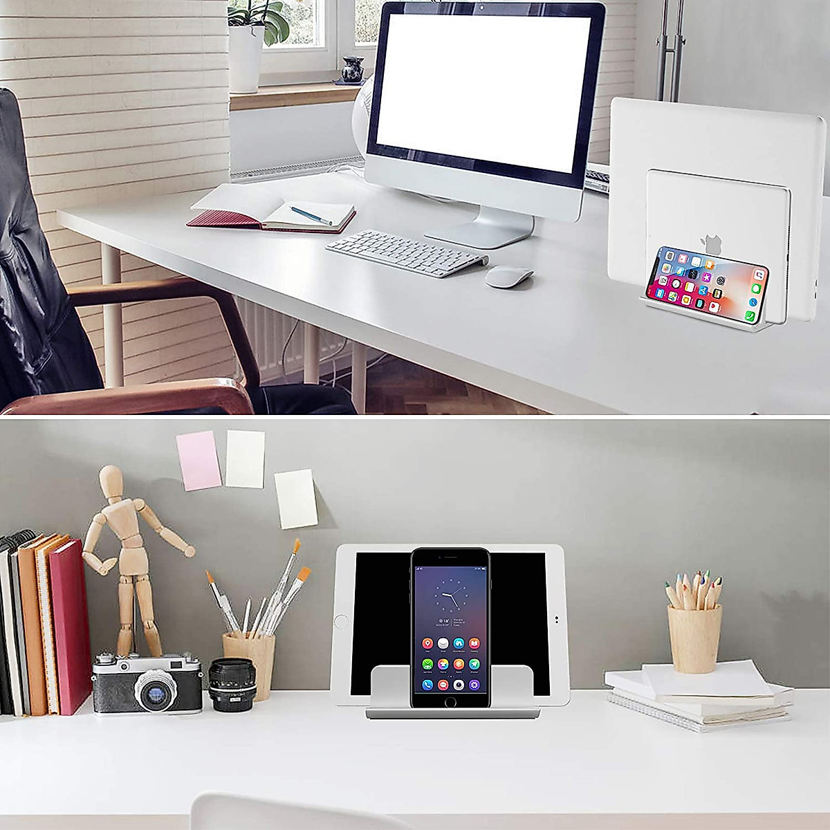 Syslux Vertical Laptop Stand [Upgrade Version], 3 Slots Space-Saving Aluminum Desktop Stand Holder with Adjustable Dock Size,Compatible with All MacBook/Surface/Lenovo/Dell/Gaming Laptops (Silver)