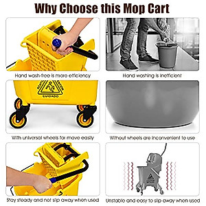GOPLUS Commercial Mop Bucket with Wringer, Household Portable Mop Bucket, Ideal for Household and Public Places Floor, 26 Quart Capacity, Yellow (26 Quart)