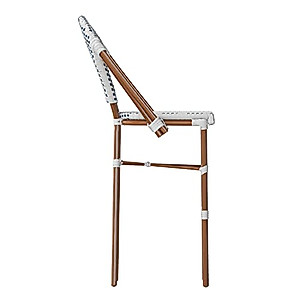 Flash Furniture Lourdes Commercial Grade Bistro Bar Height Stool, Stackable Indoor/Outdoor Dining Stool, 30" High, White/Navy and Bamboo Finish, Set of 2