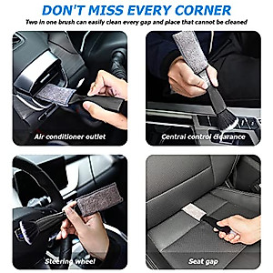 AUCELI Double Head Brush for Car Clean, Soft Nylon Hair and Coral Fleece, Auto Exterior Interior Detailing Brushes, Vehicle Cleaning Kit for Wheels, Engine Bay, Leather Seats, Air Vents (Black/2PCS)