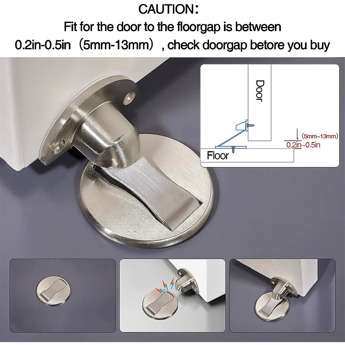 304 Stainless Steel Ground Suction,Floor Mount Magnet Door Stopper - Invisible Magnetic Door Stop, Magnets Door Stops Wall Prop Hold Open Doorstop,for Home Office Bedroom Door Stop (Silver)