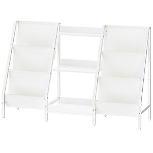 MAHANCRIS Kids Bookshelf and Toy Organizer, 3-Tier Kids Bookcase, Kids Sling Bookshelf, Toddler Toy Storage Organizer with Bookshelf, for Kids Room, Playroom, Bedroom, Nursery, White BKWT34201