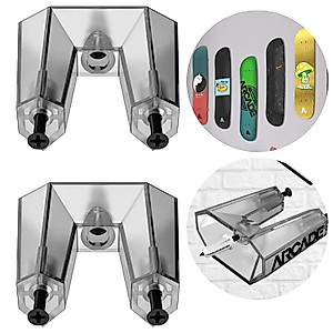 ARCADE Skateboard Wall Mount Rack Hanger 2 Pack Horizontal or Vertical Display (Clear)