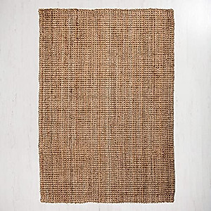 Natural Jute Boucle 6'x9' Doormat 6ft x 9ft 6x9, Hand Woven & Reversible for Living Room Kitchen Entryway Rug, Jute Burlap Braided Rag Rug, Farmhouse Rag Rug, Rustic Rug, Natural Look Rug